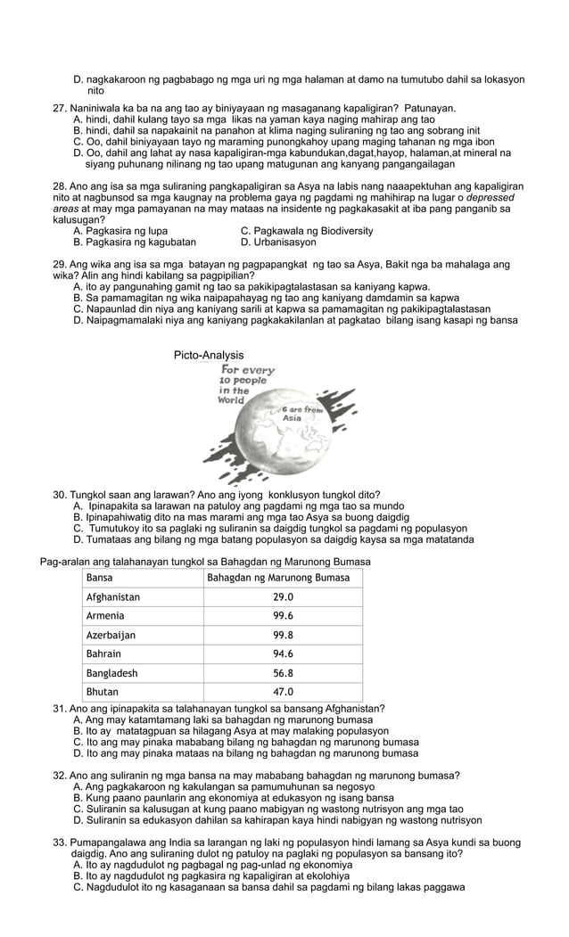 Araling Panlipunan GRADE 7 UNANG MARKAHAN EXAM | PDF