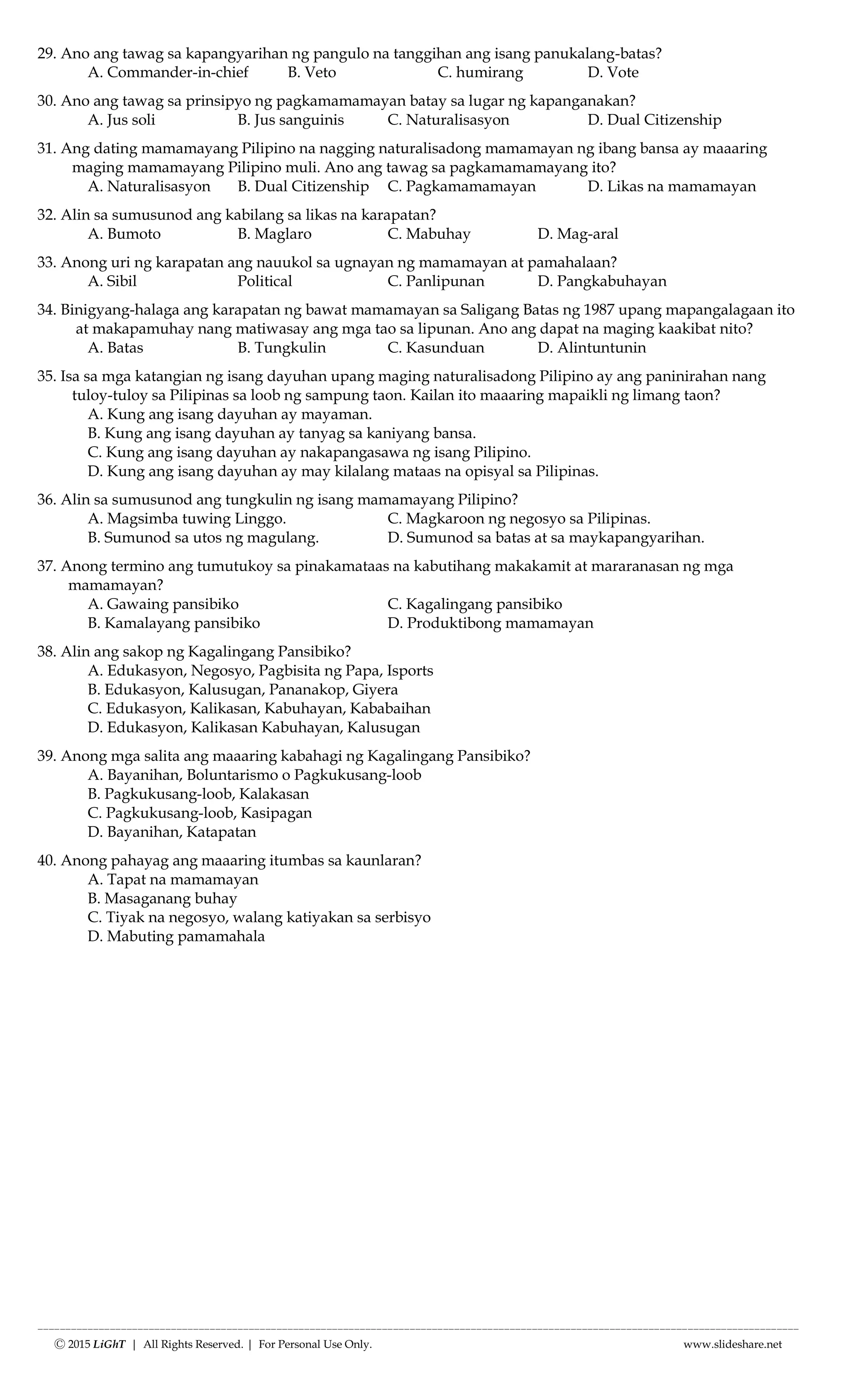 K TO 12 GRADE 4 DIAGNOSTIC / PRE TEST IN ARALING PANLIPUNAN | PDF