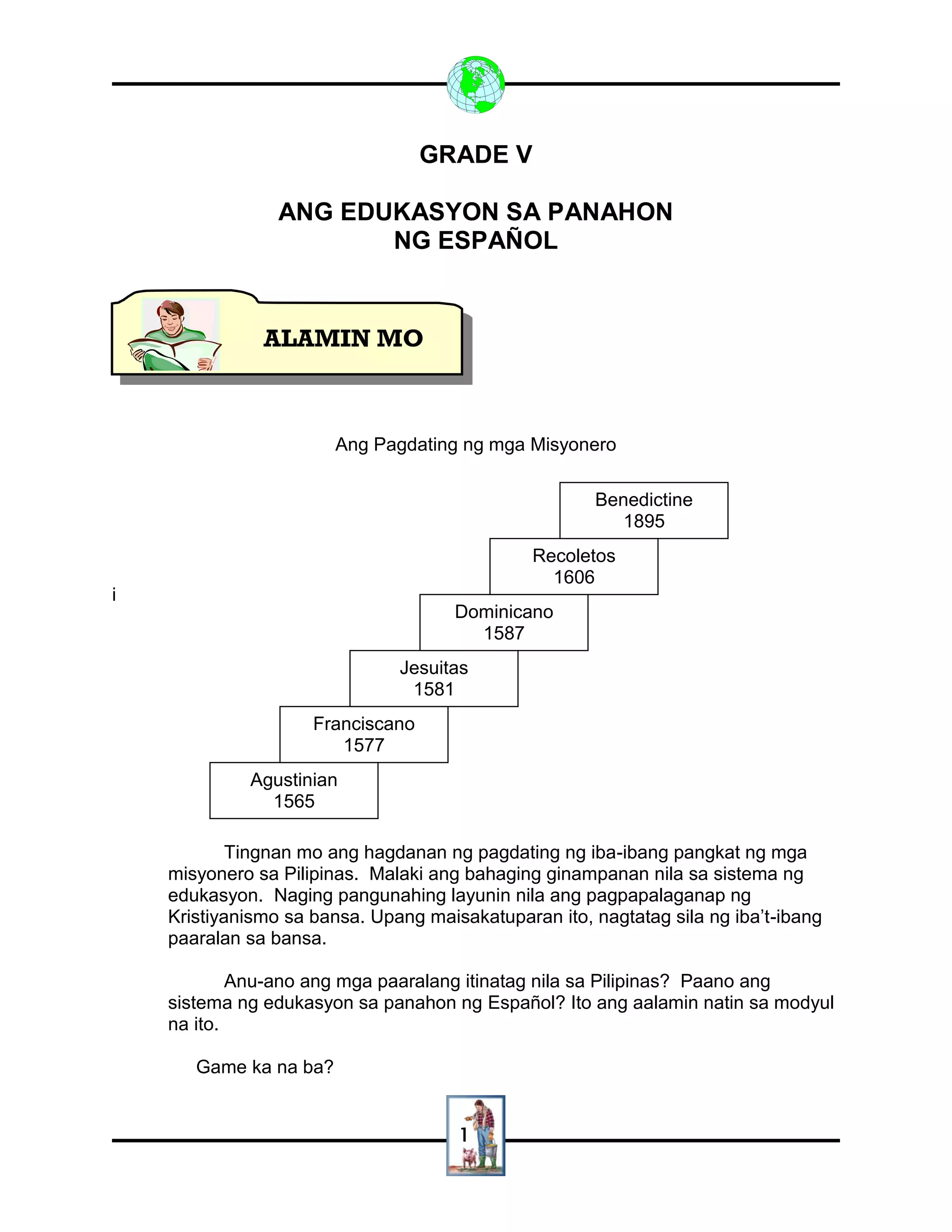Araling Panlipunan 5 Ang Edukasyon noong Panahon ng Espanyol | PDF