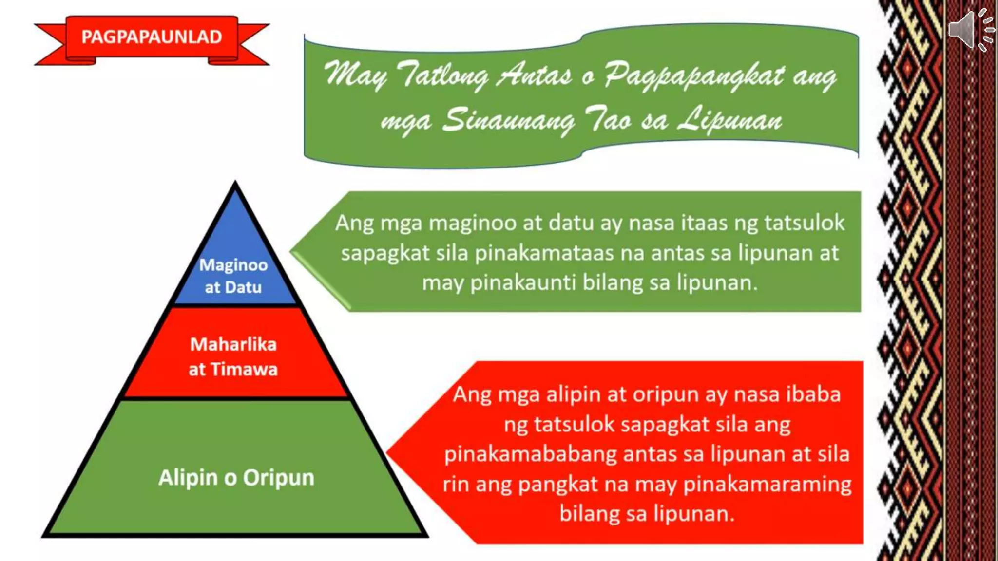 Araling panlipunan 5 antas ng pamumuhay ng mga sinaunang filipino | PPTX