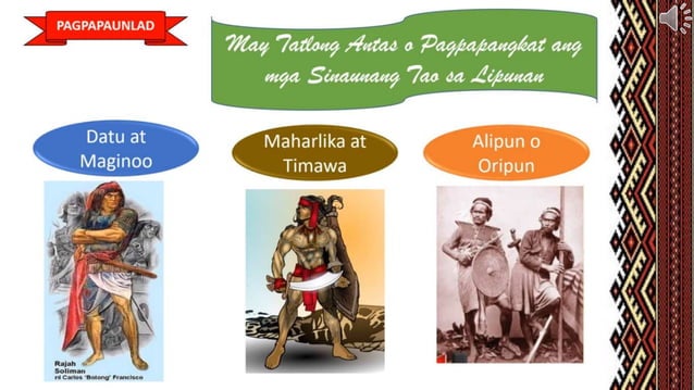 Araling panlipunan 5 antas ng pamumuhay ng mga sinaunang filipino | PPT