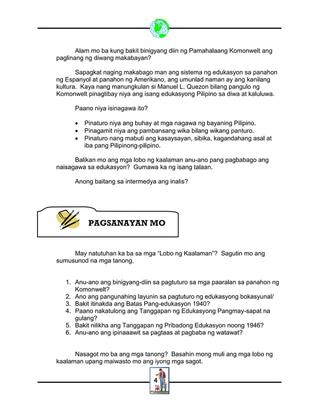 AP 6 Ang Edukasyon sa Panahon ng Komonwelt | PDF