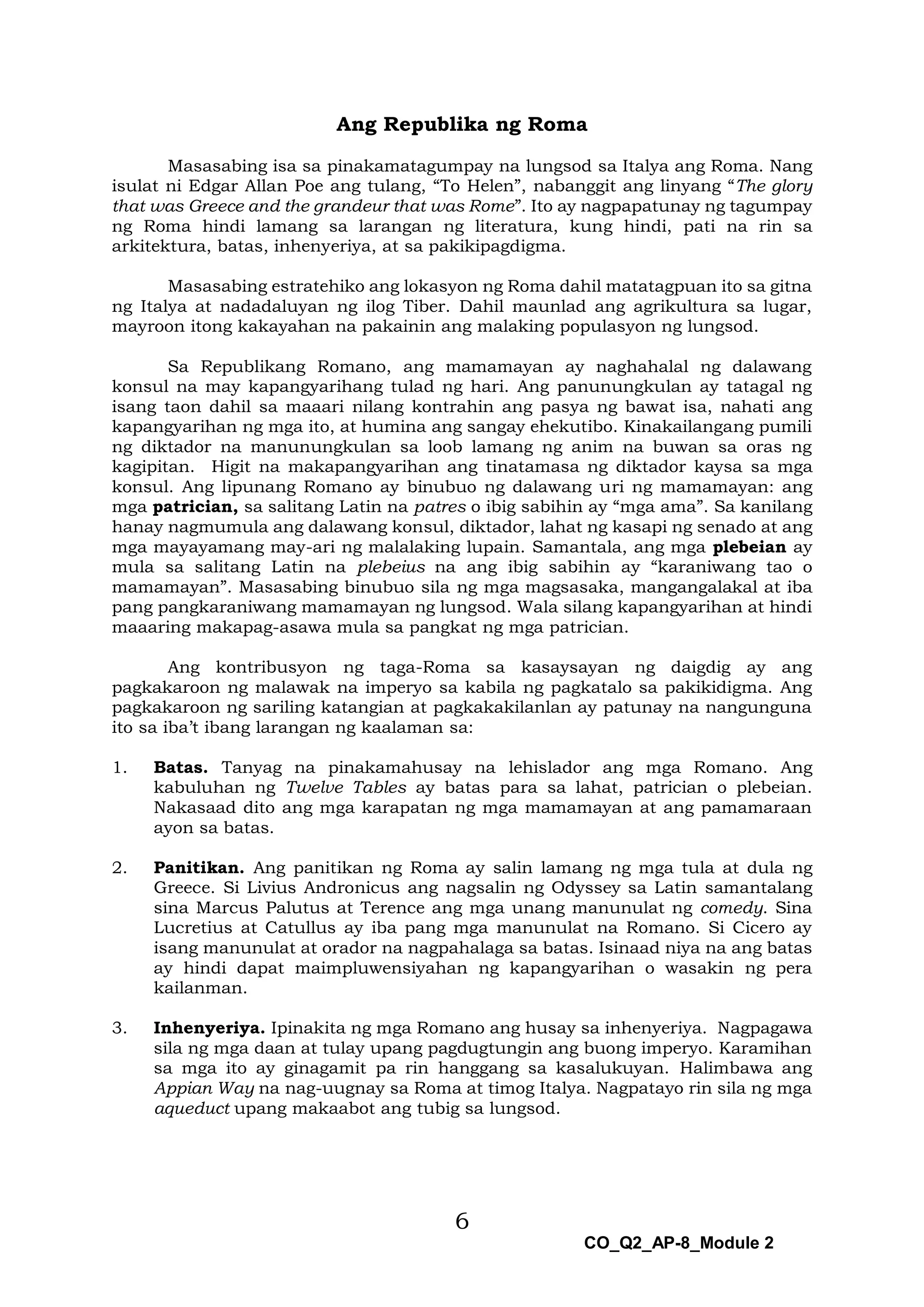 AralingPanlipunan8_Module2_Quarter2_Kontribusyon-ng-Kabihasnang-Romano ...