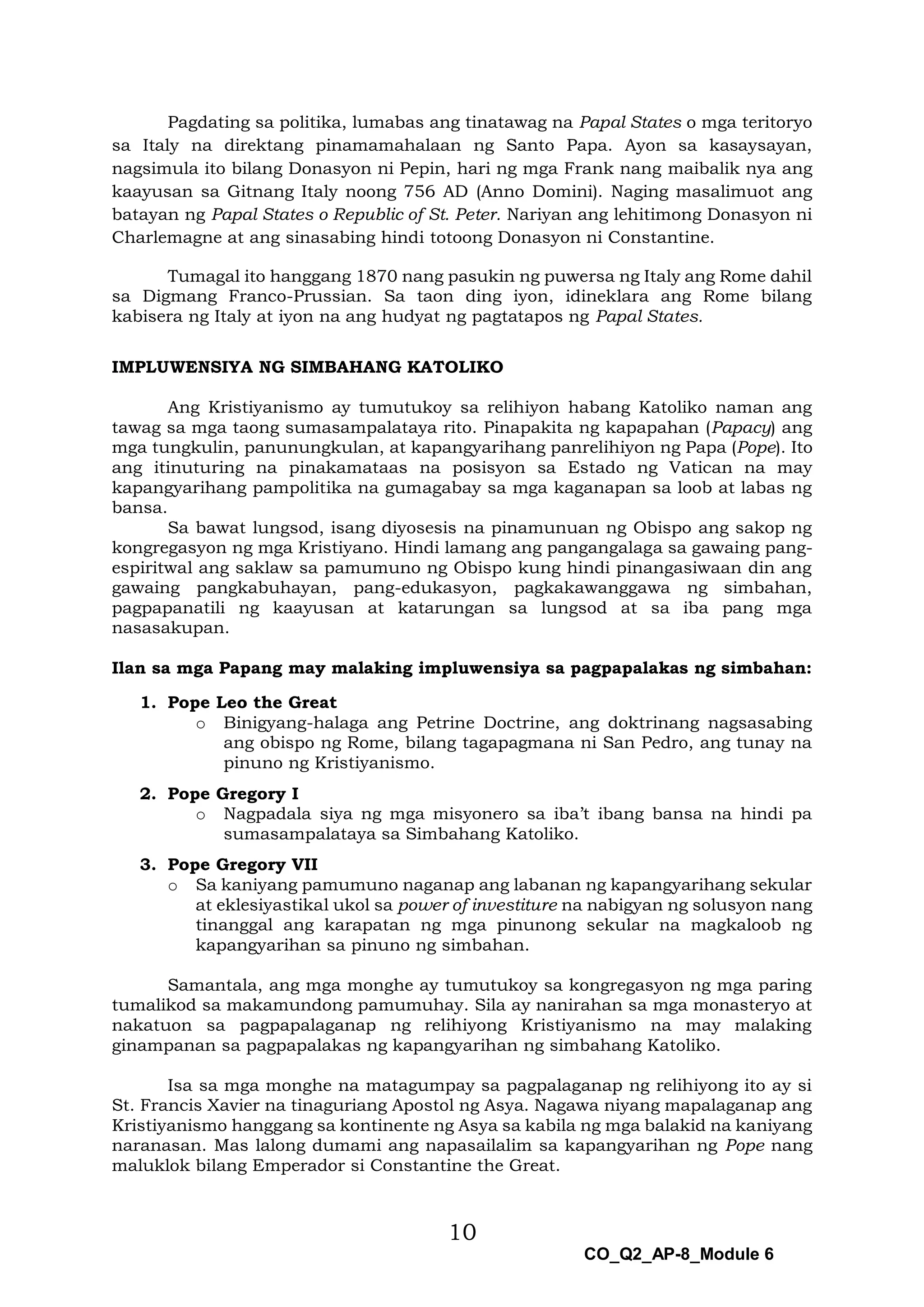 AralingPanlipunan8_Module6_Quarter2_Mga Kaisipang Lumaganap sa Gitnang ...