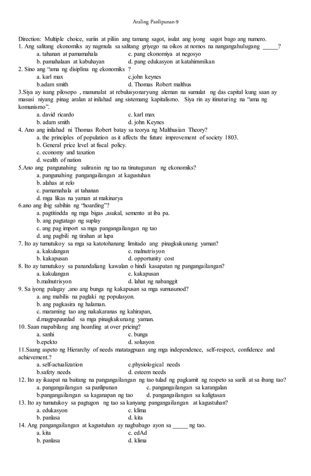 Araling panlipunan 9 reviewer | DOCX