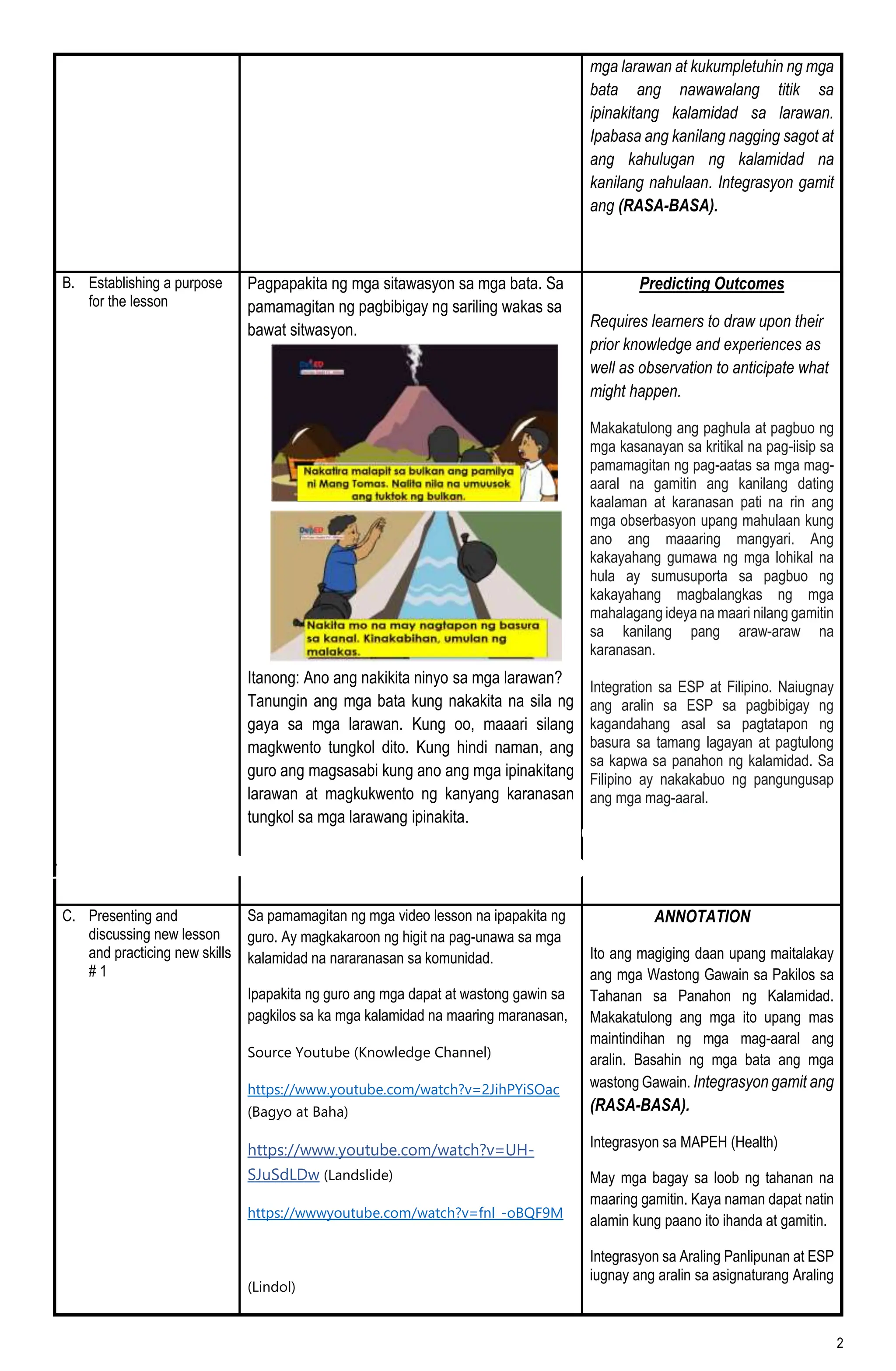 Classroom Observation- Aralin Panlipunan Grade 2 | DOCX