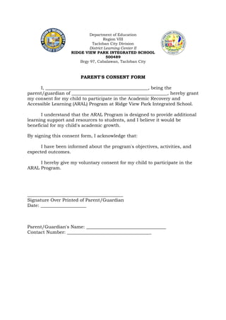 ARAL PROG. PARENTS CONSENT, LIST OF TUTORdocx | DOCX
