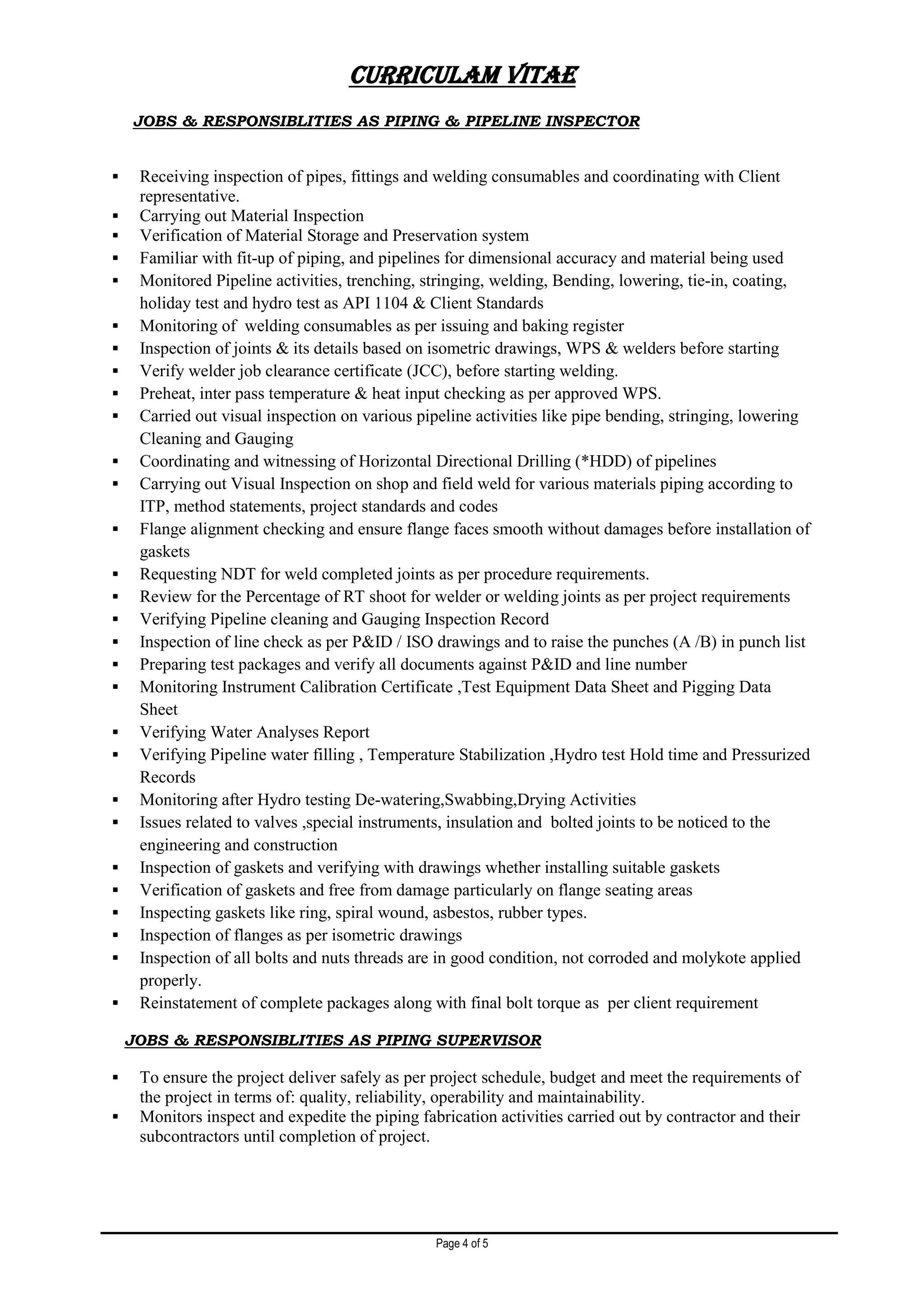 Aramco Approved Welding Inspector Resume | PDF