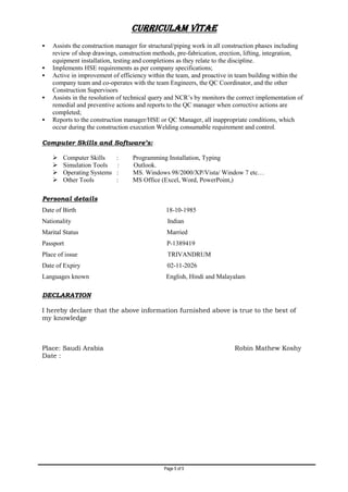 Aramco Approved Welding Inspector Resume | PDF