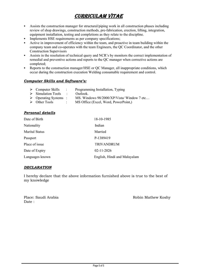 Aramco Approved Welding Inspector Resume | PDF | Civil Engineering ...
