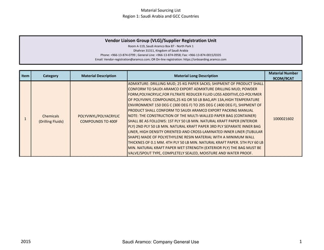 Aramco approved vendor list 2015 | PDF | Chemistry | Science