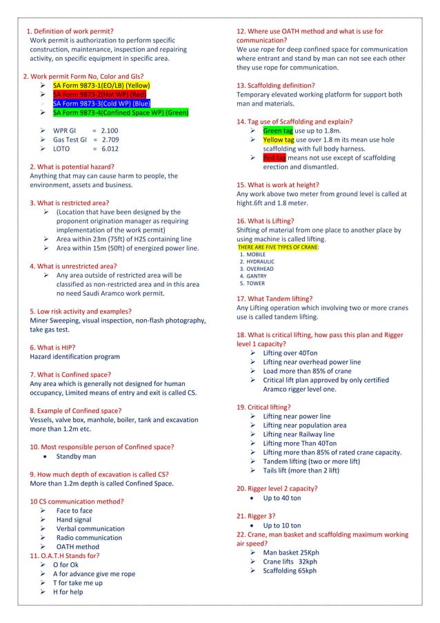 Aramco safety interview Questions .pdf | Weightlifting | Sports