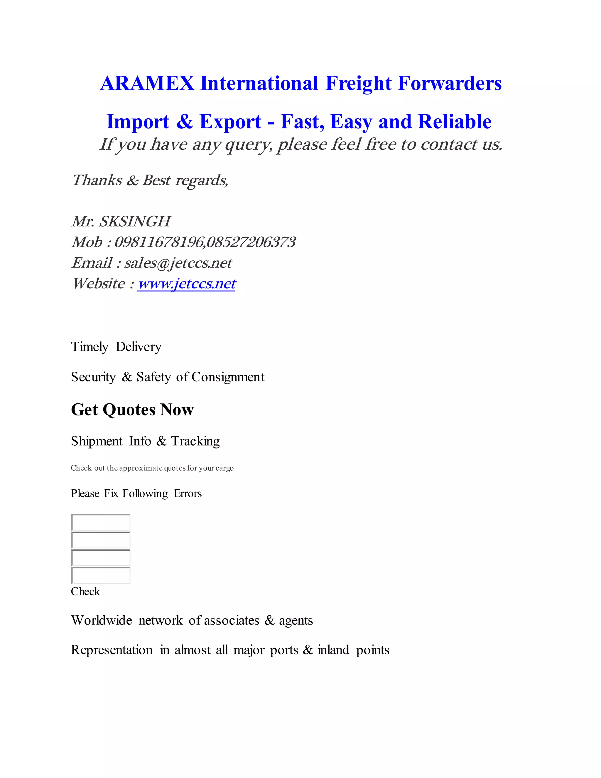 Aramex international freight forwarders call 09811678196 | DOCX