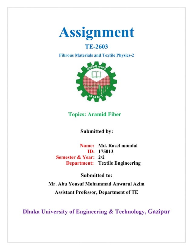 Assignment on Aramid fiber | PDF