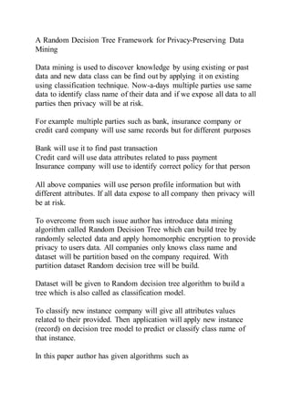 A random decision tree frameworkfor privacy preserving data mining | DOCX