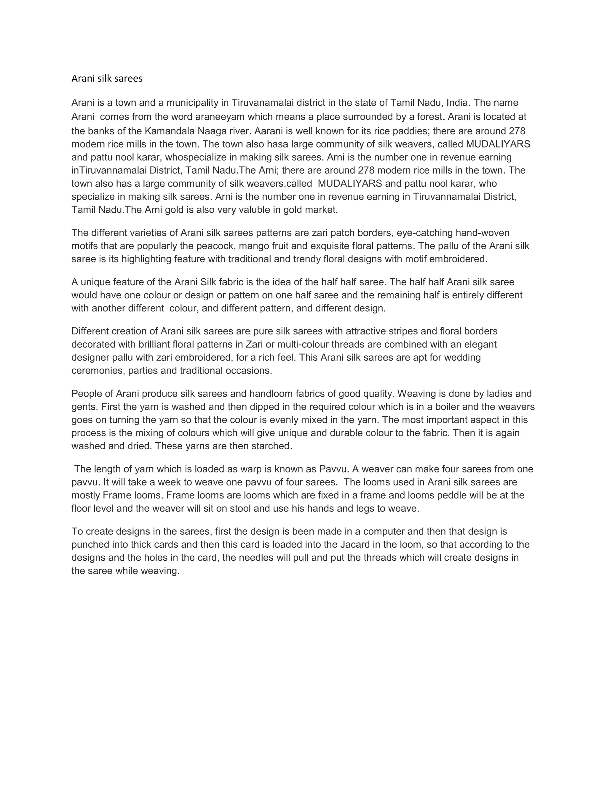 Arani silk sarees | DOCX