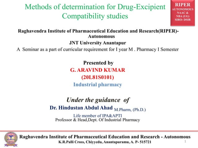 Methods of Determination for Drug-Excipient Compatibility Studies ...