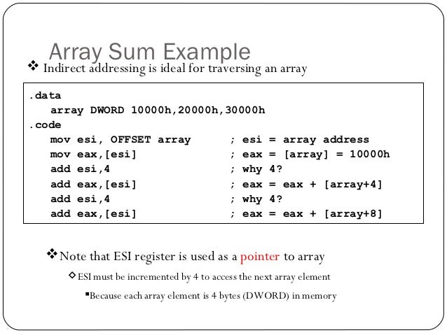 Arrays and addressing modes Arrays and addressing modes
