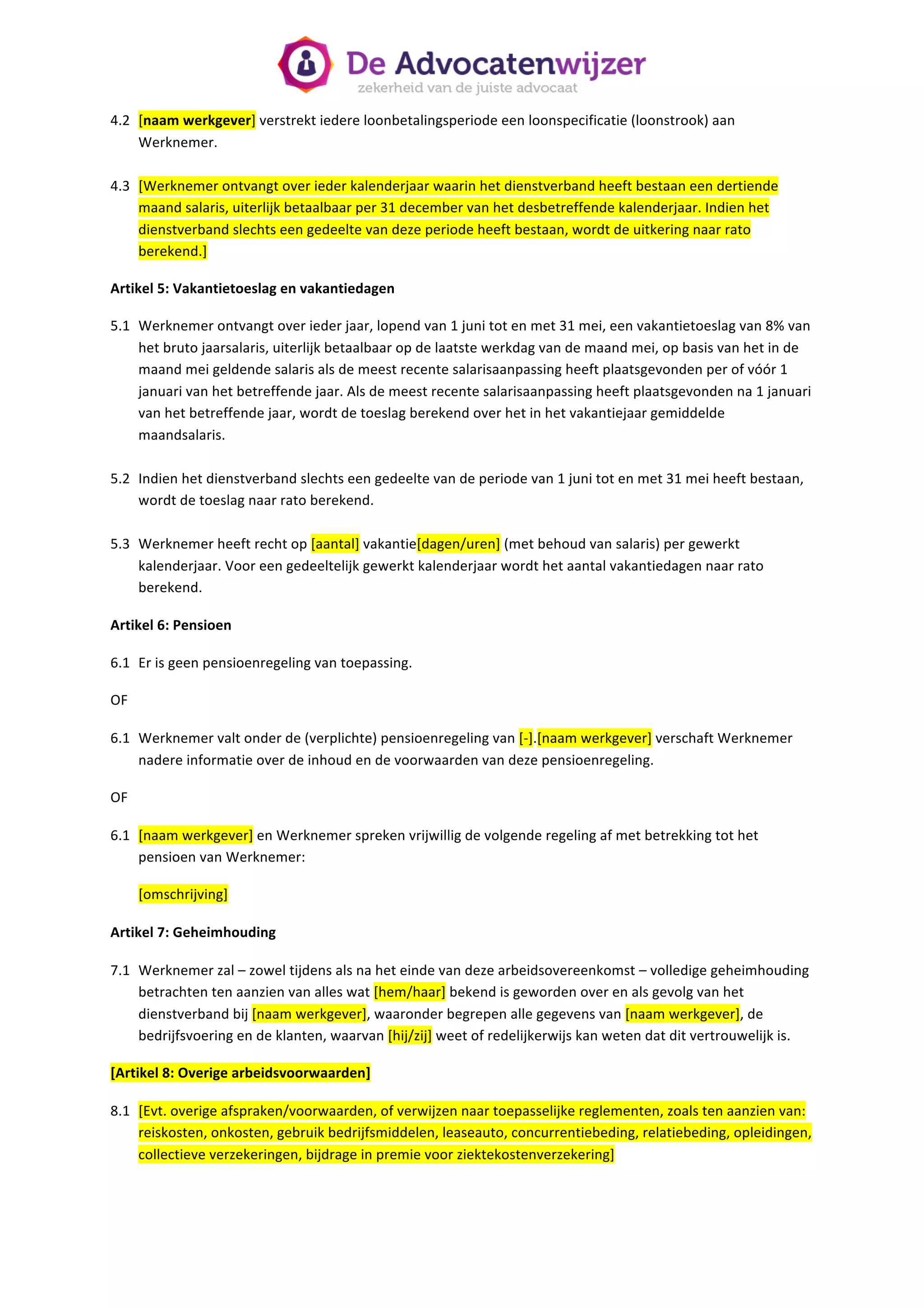 Arbeidsovereenkomst onbepaalde tijd- De Advocatenwijzer | PDF