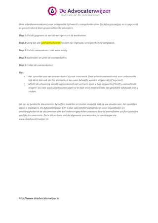 Arbeidsovereenkomst onbepaalde tijd- De Advocatenwijzer | PDF