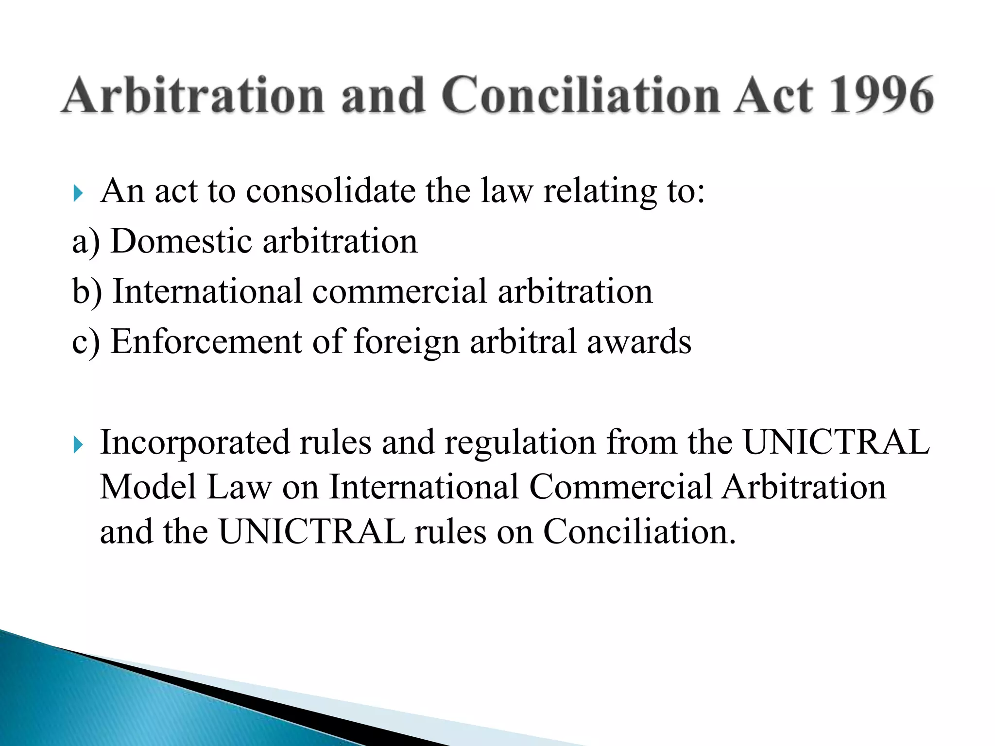 Arbitration and conciliation act 1996 | PPTX