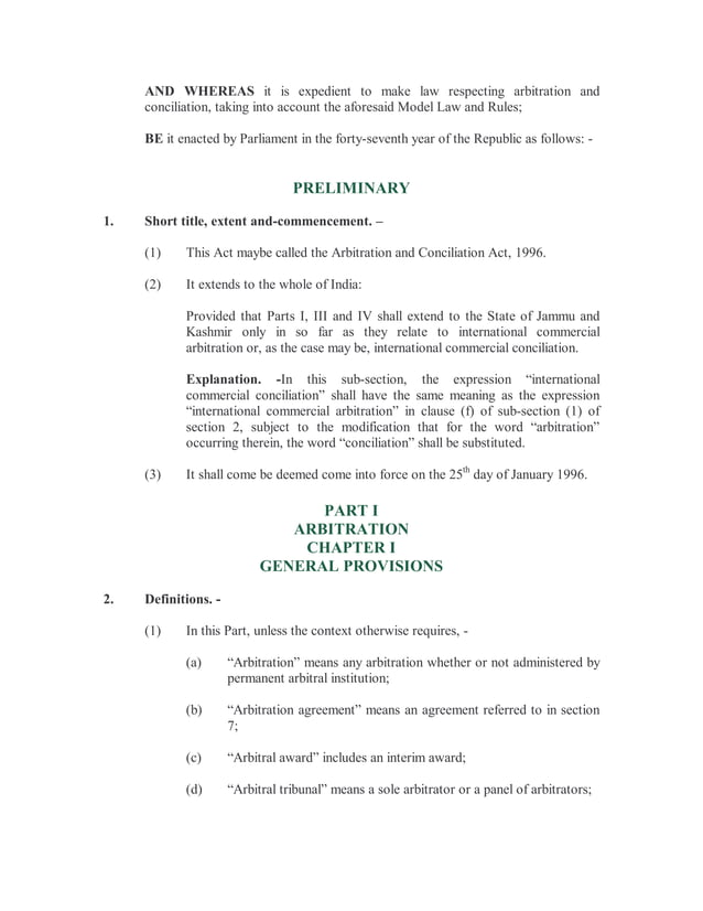 Arbitration and conciliation act | PDF