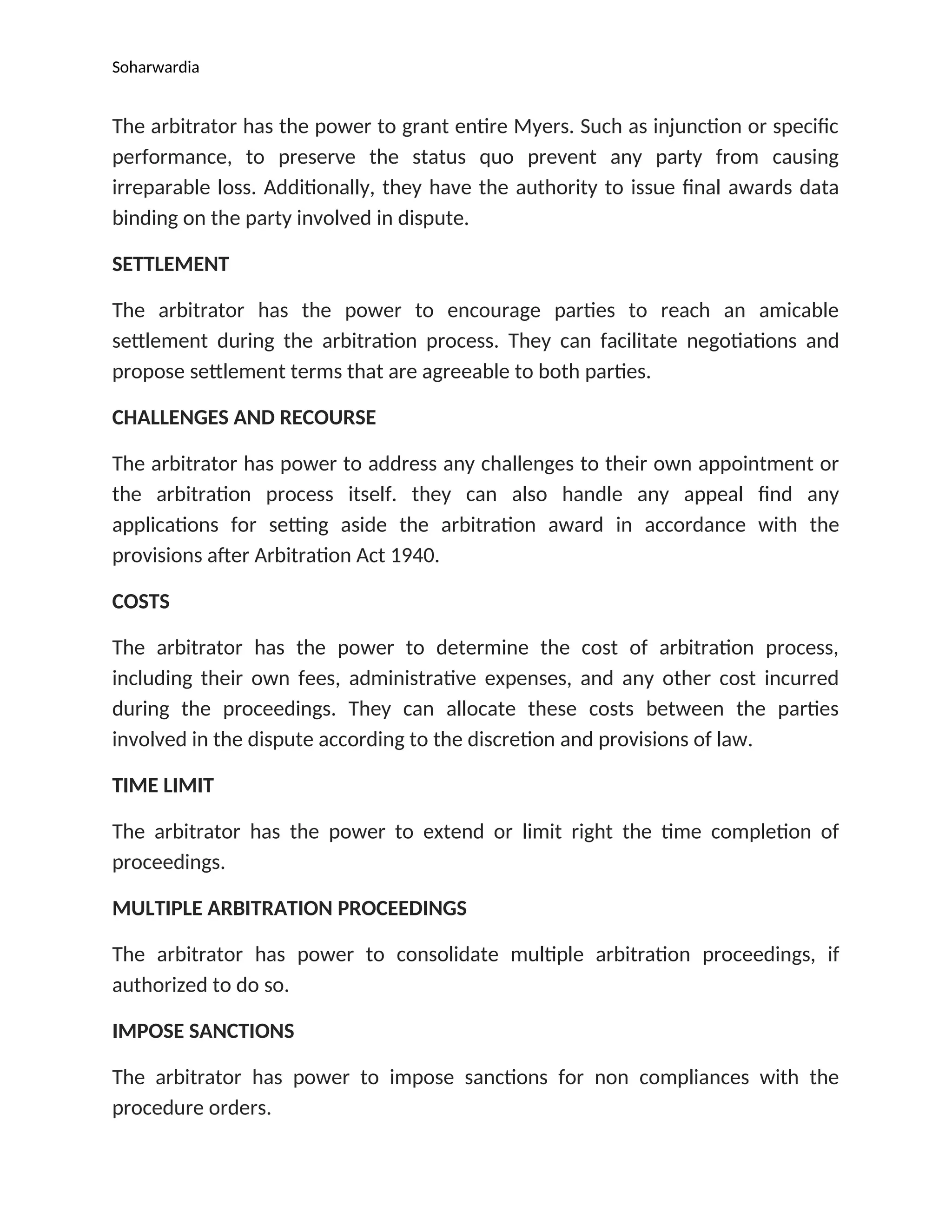 introduction to ARBITRATOR POWERS and brief detail on it | DOCX