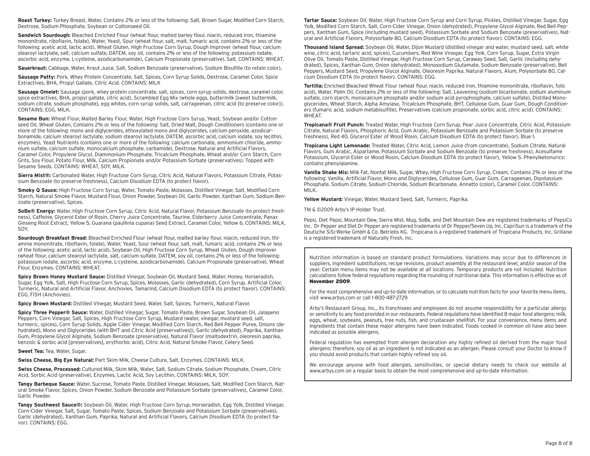 Arby's Nutritional Information | PDF