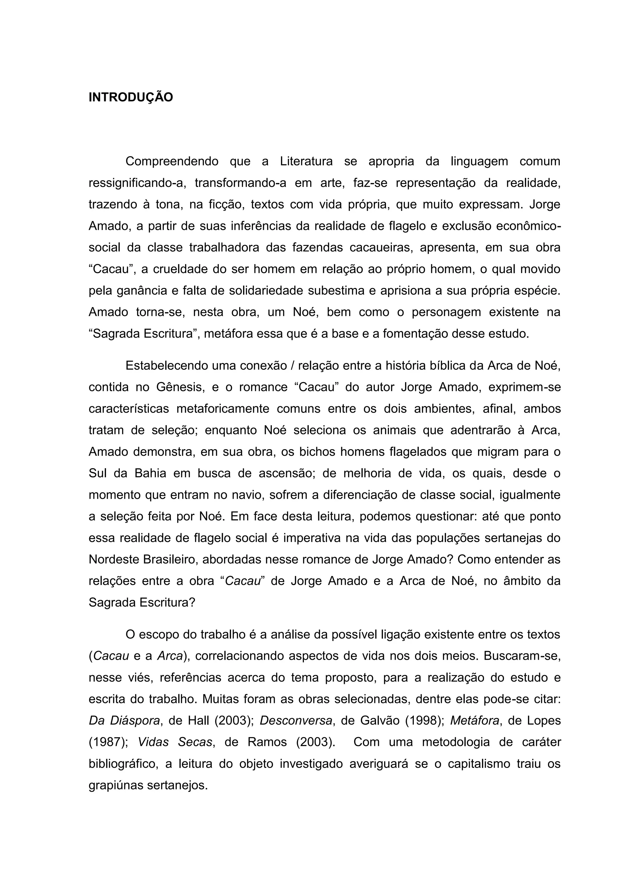 Arca de noé no romance cacau um leitura metafórica | PDF