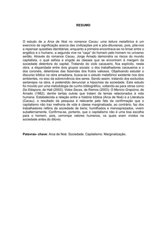 Arca de noé no romance cacau um leitura metafórica | PDF