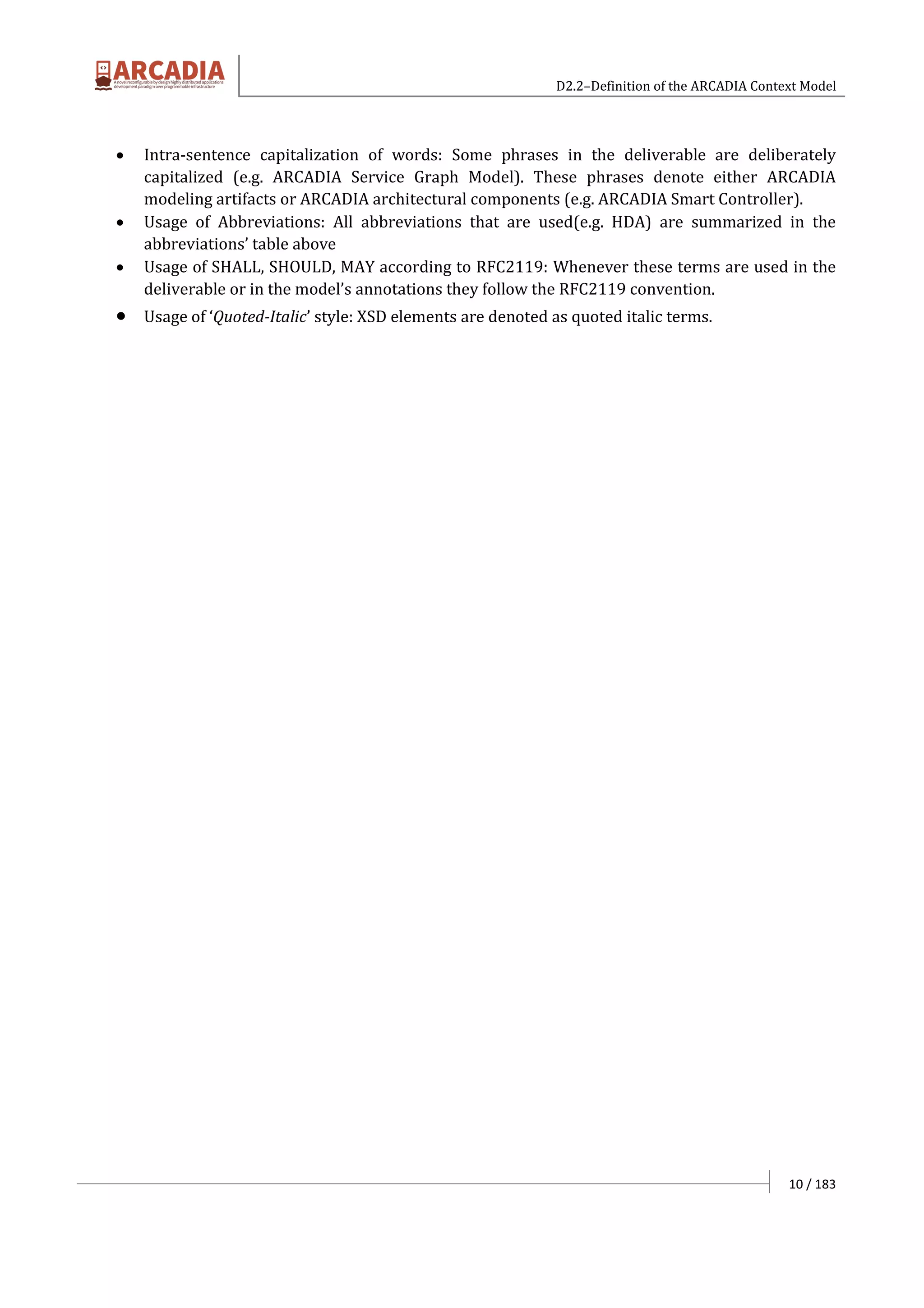 Definition of the ARCADIA project context model | PDF