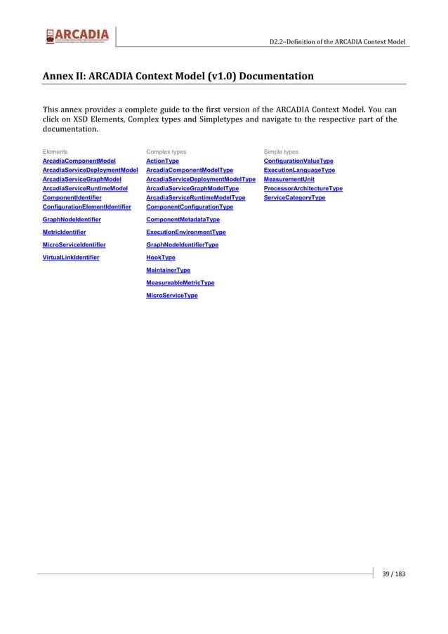 Definition of the ARCADIA project context model | PDF