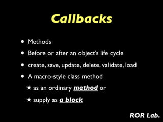 Active Record callbacks and Observers, Season 1 | PPT