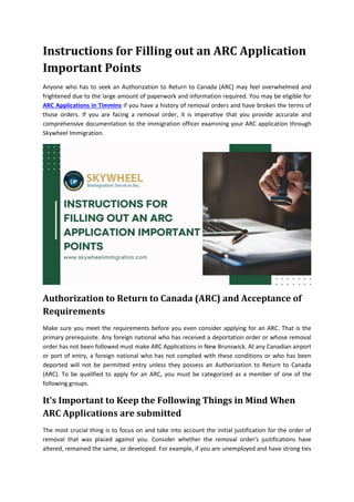 ARC Applications in Timmins - Skywheel Immigration | PDF