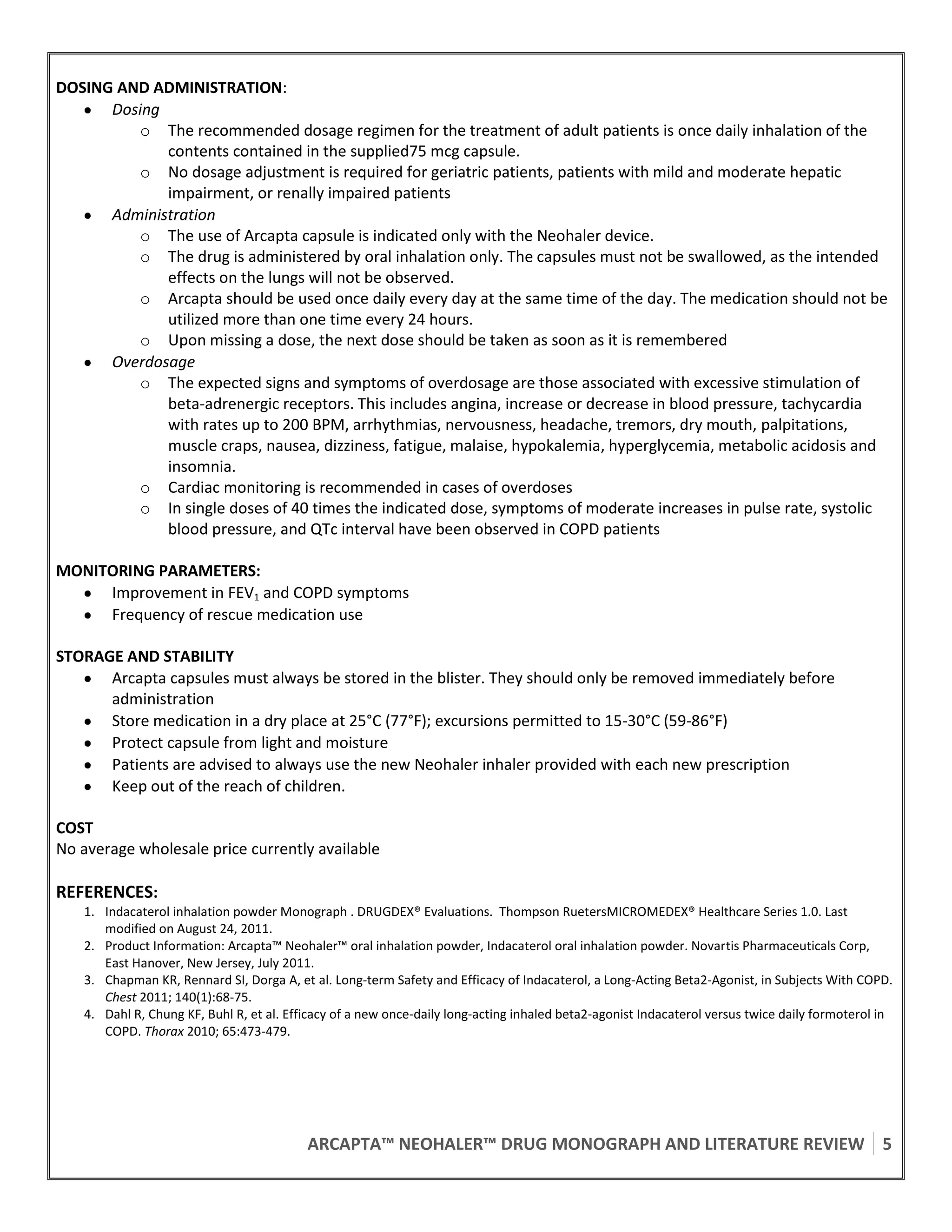 Drug Monograph and Literature Review: "Arcapta Neohaler" | DOCX