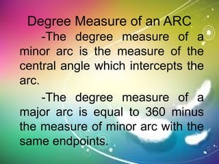 arc central angles.pptx powerpoint presentation | PPTX