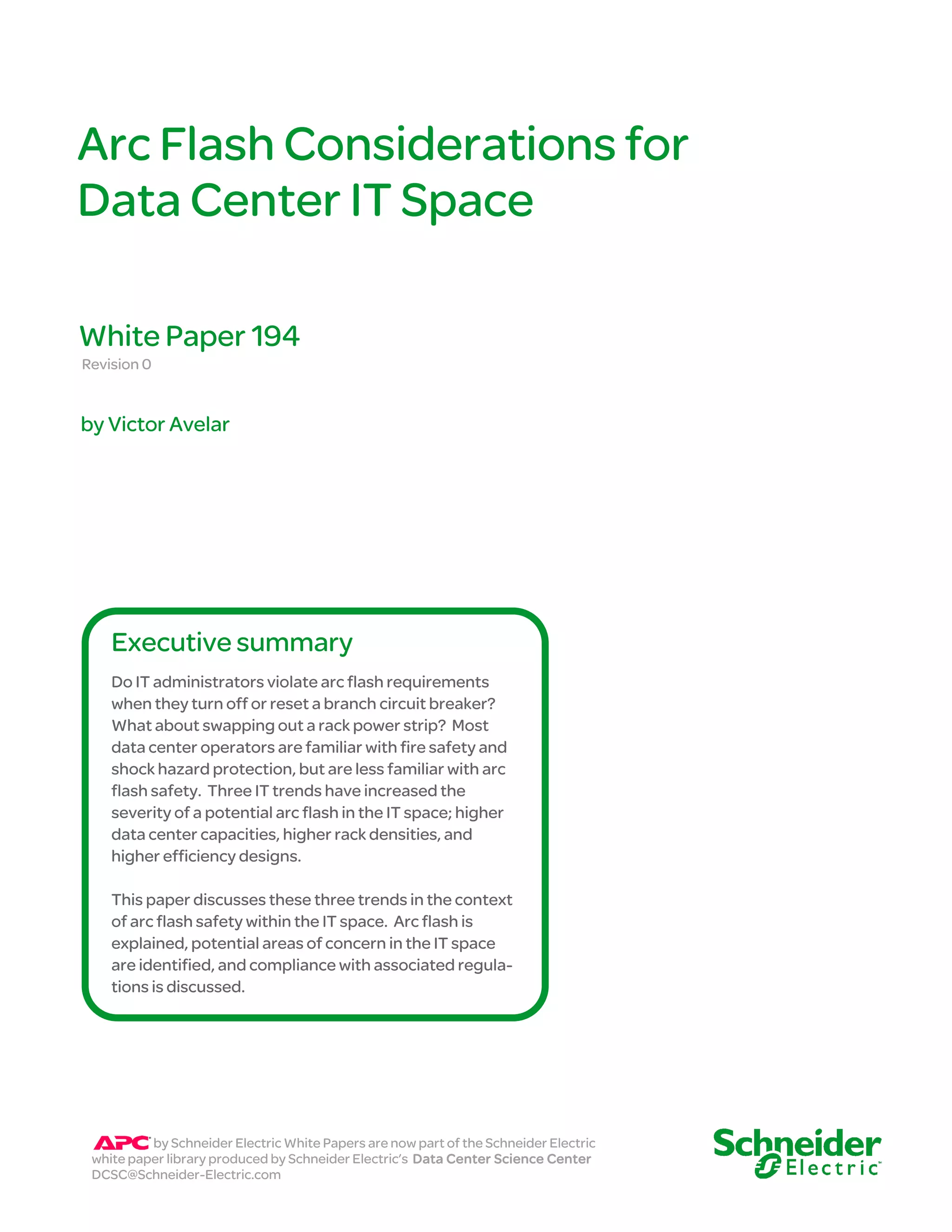 Arc Flash Considerations for Data Center IT Space | PDF