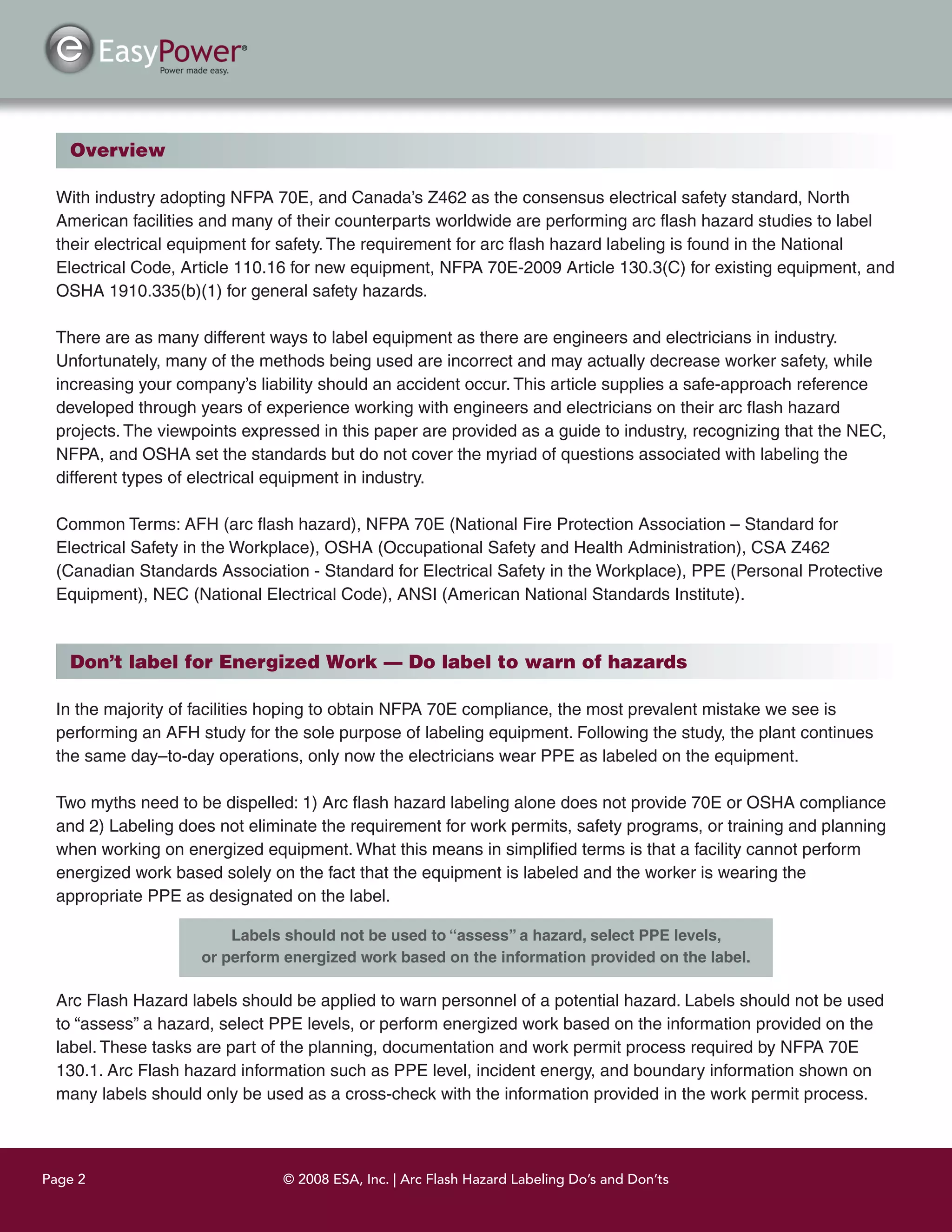Arc flash hazard labeling do's and don'ts | PDF