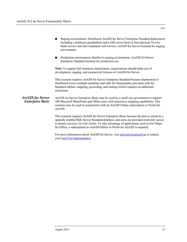 ArcGIS 10.2 for Server Functionality Matrix | PDF