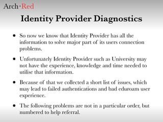 eduroam diagnostics in NTLR, IdPs and SPs | PPT