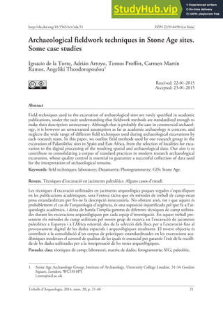 Archaeological Fieldwork Techniques In Stone Age Sites. Some Case ...
