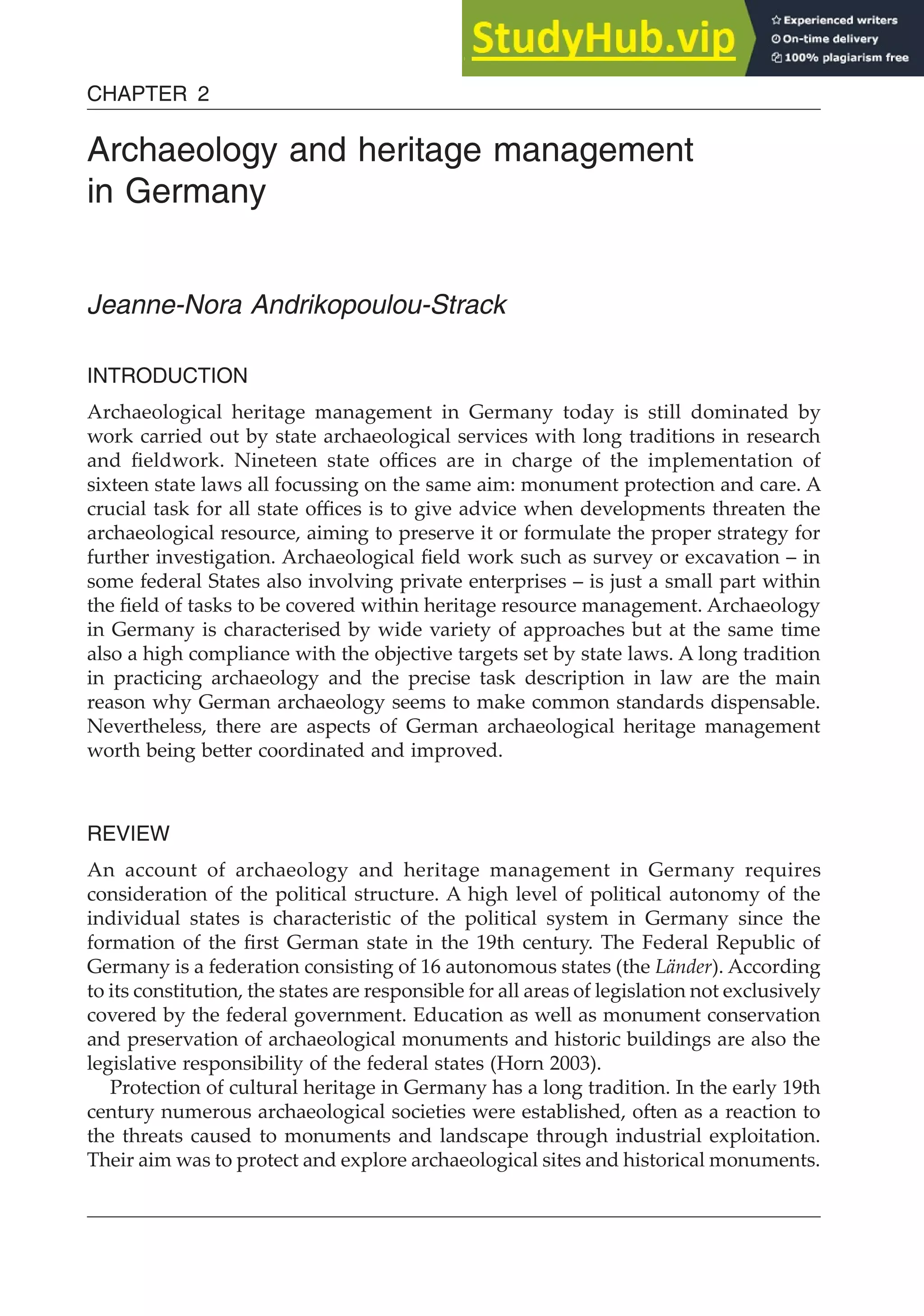 Archaeology And Heritage Management In Germany | PDF