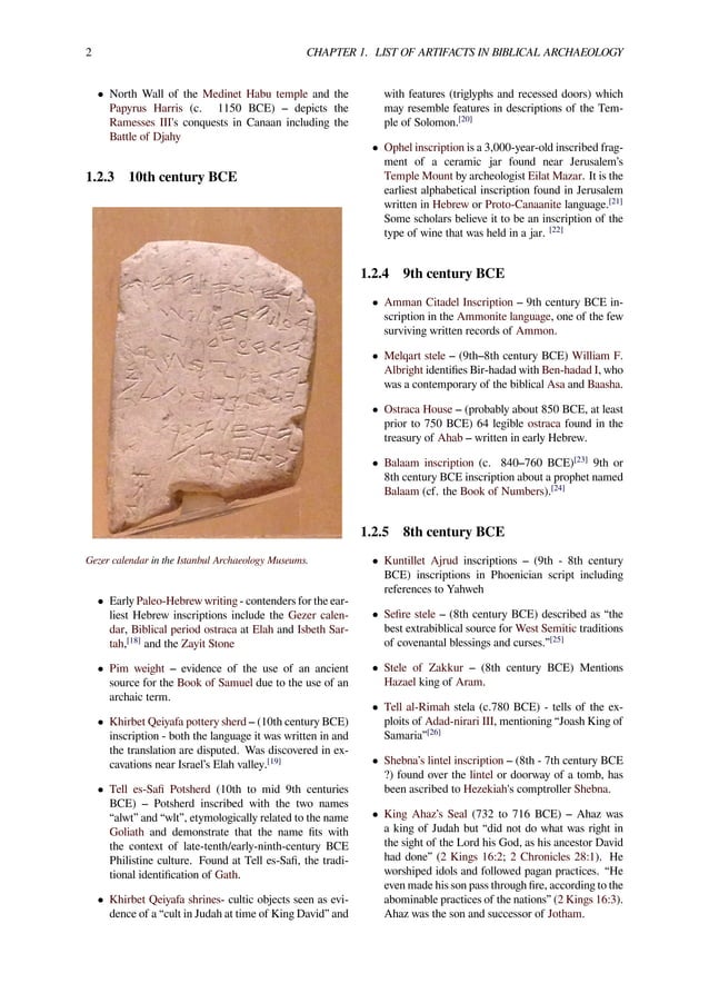 Archaeology in the Holy Bible List of Artifacts in Biblical Studies of ...