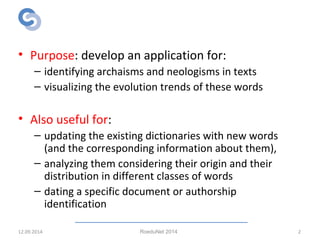 Archaisms and neologisms identification in texts | PPT | Computing ...