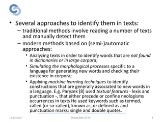 Archaisms and neologisms identification in texts | PPT | Computing ...