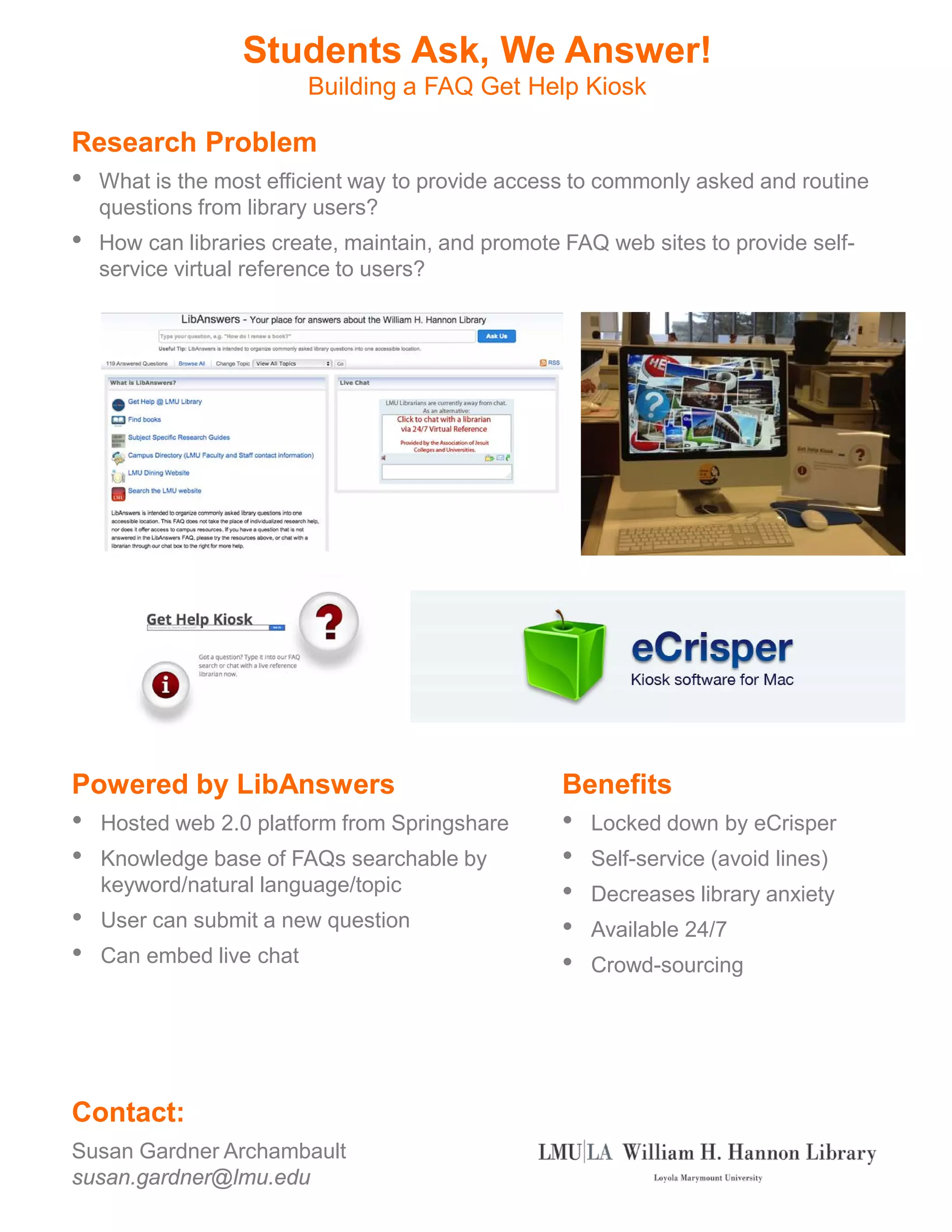 Archambault - Students ask, we answer! building a FAQ get help kiosk | PDF