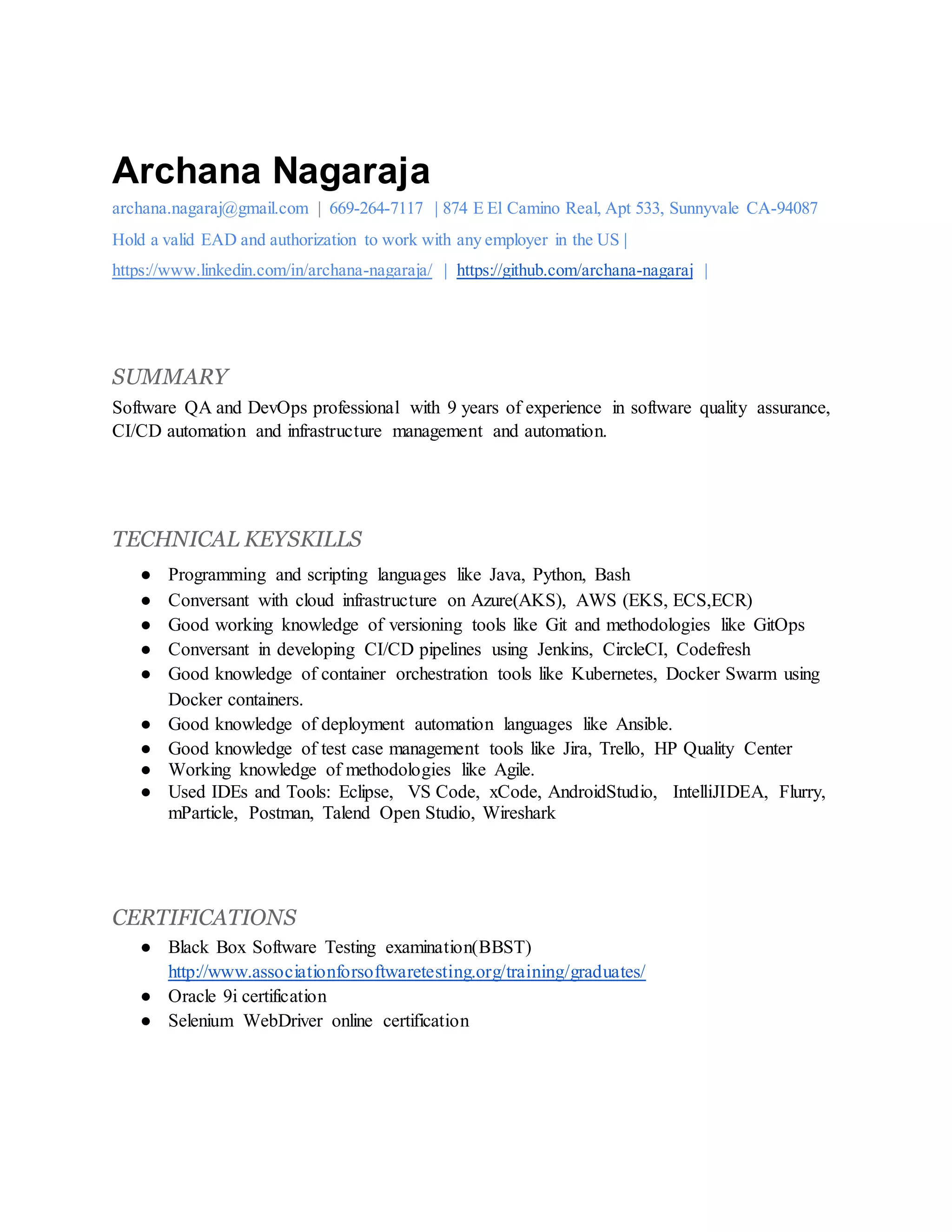 Archana Nagaraja | DOCX | Computer Software and Applications | Computing