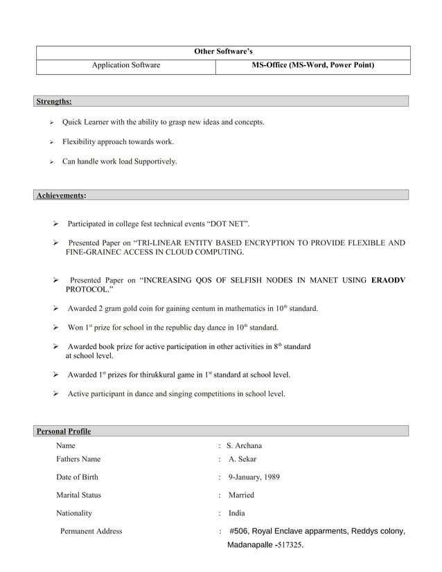 Archana resume company | PDF