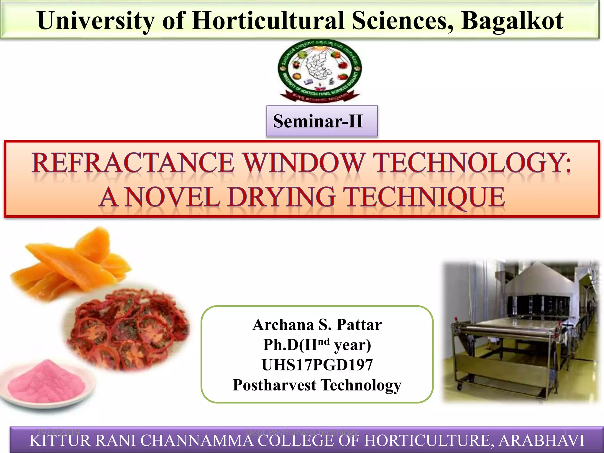 REFRACTANCE WINDOW DRYING | PPTX