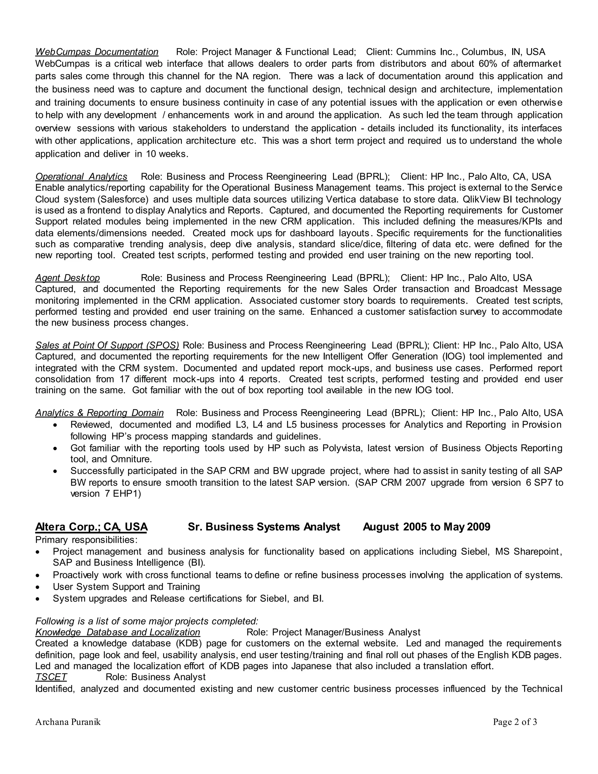 Archana puranik resume kpit format | DOCX